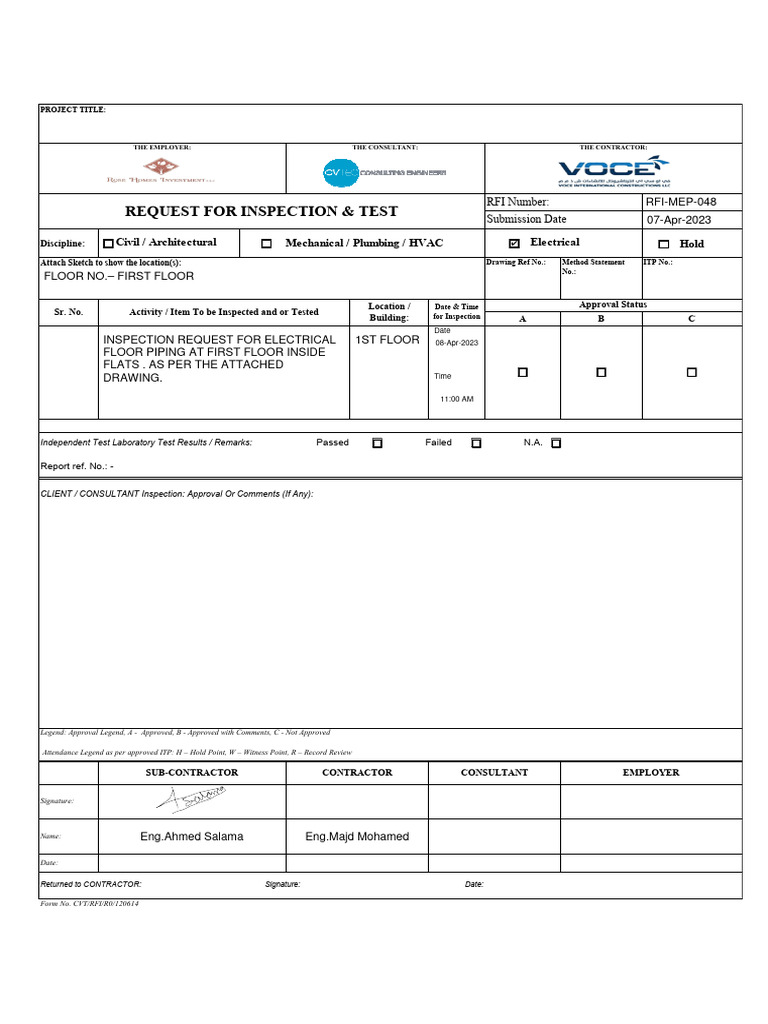 Electrical Inspection Request RFI-MEP-048 | PDF