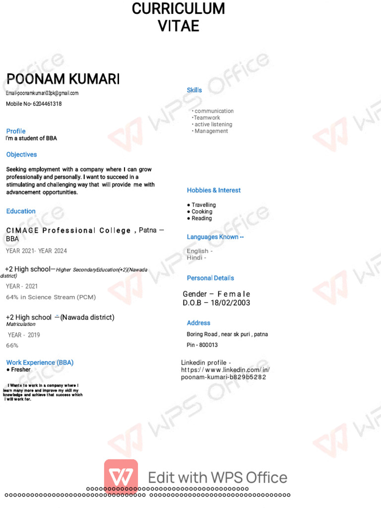 Poonam Resume | PDF