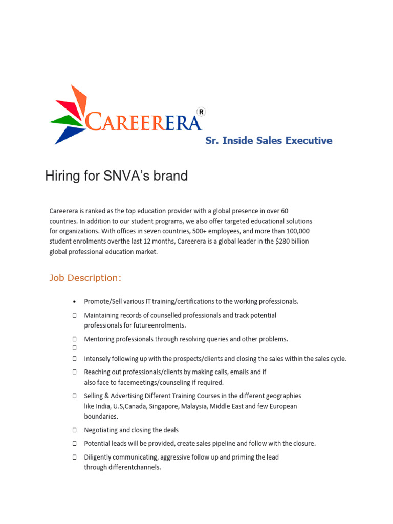 Inside Sales - SNVA Ventures | PDF