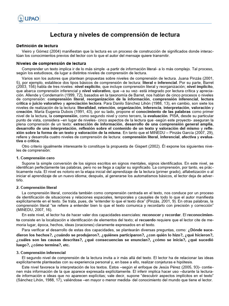 Niveles de Comprensión de Lectura | PDF | Comprensión | Publicación