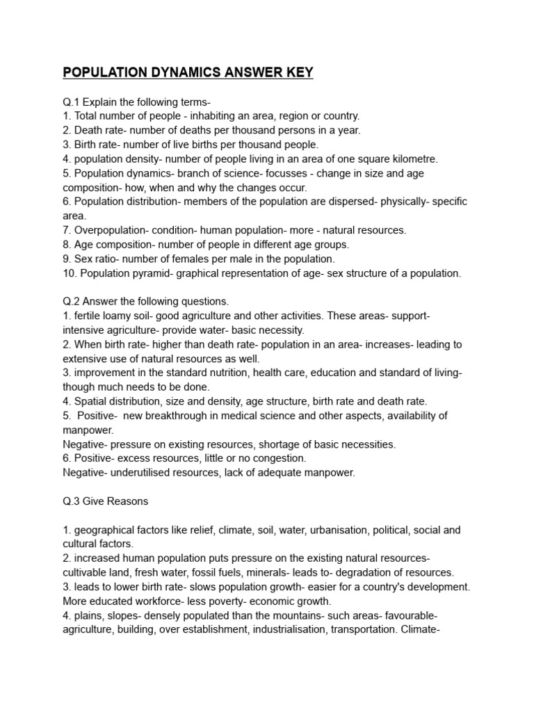 Population Dynamics Answer Key | PDF | Cost Of Living | Human ...