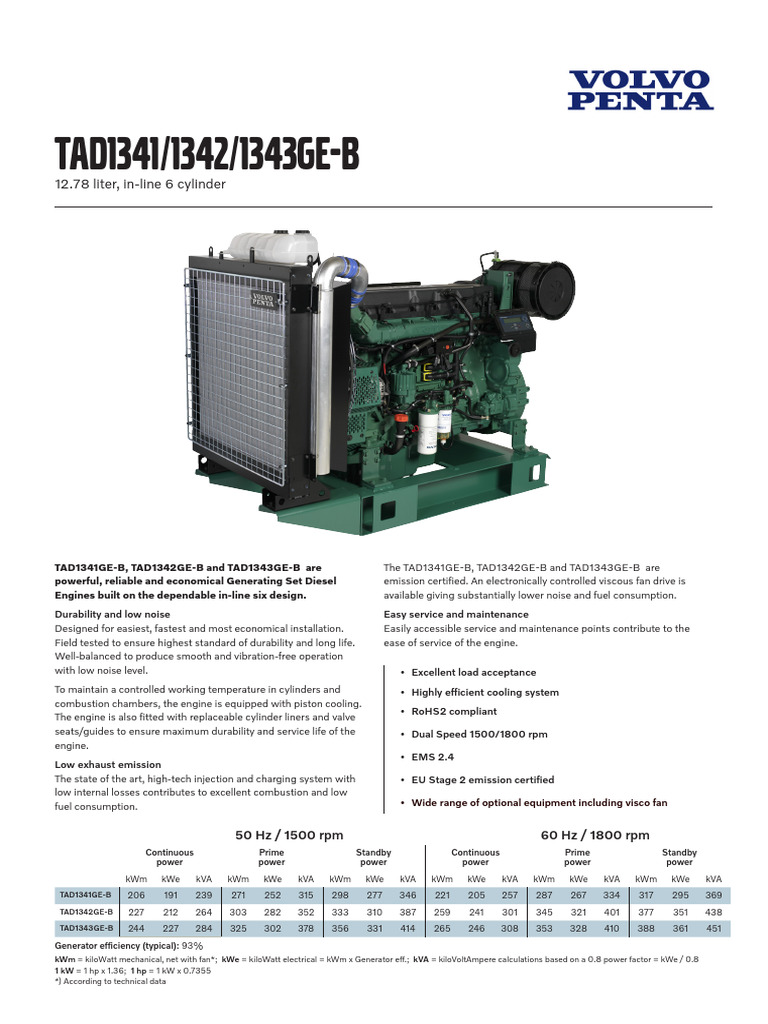TAD1341GE Technical Data Overview | PDF | Piston | Engines