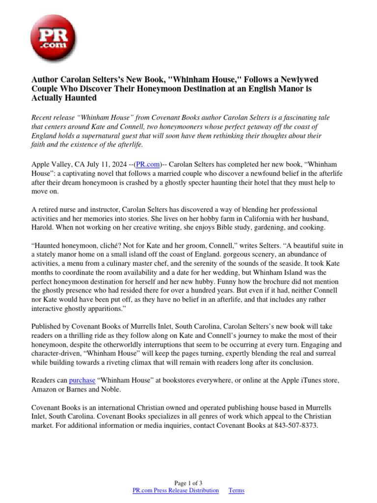 Author Carolan Selters's New Book, "Whinham House," Follows A Newlywed ...