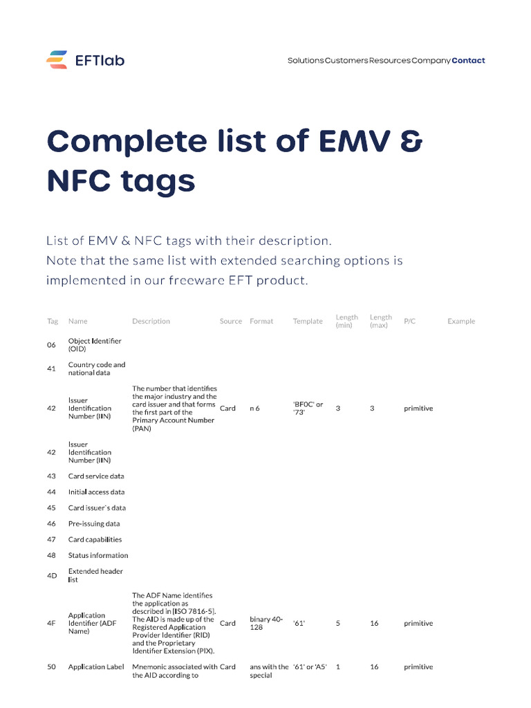 EMV 和 NFC 标签列表 | PDF