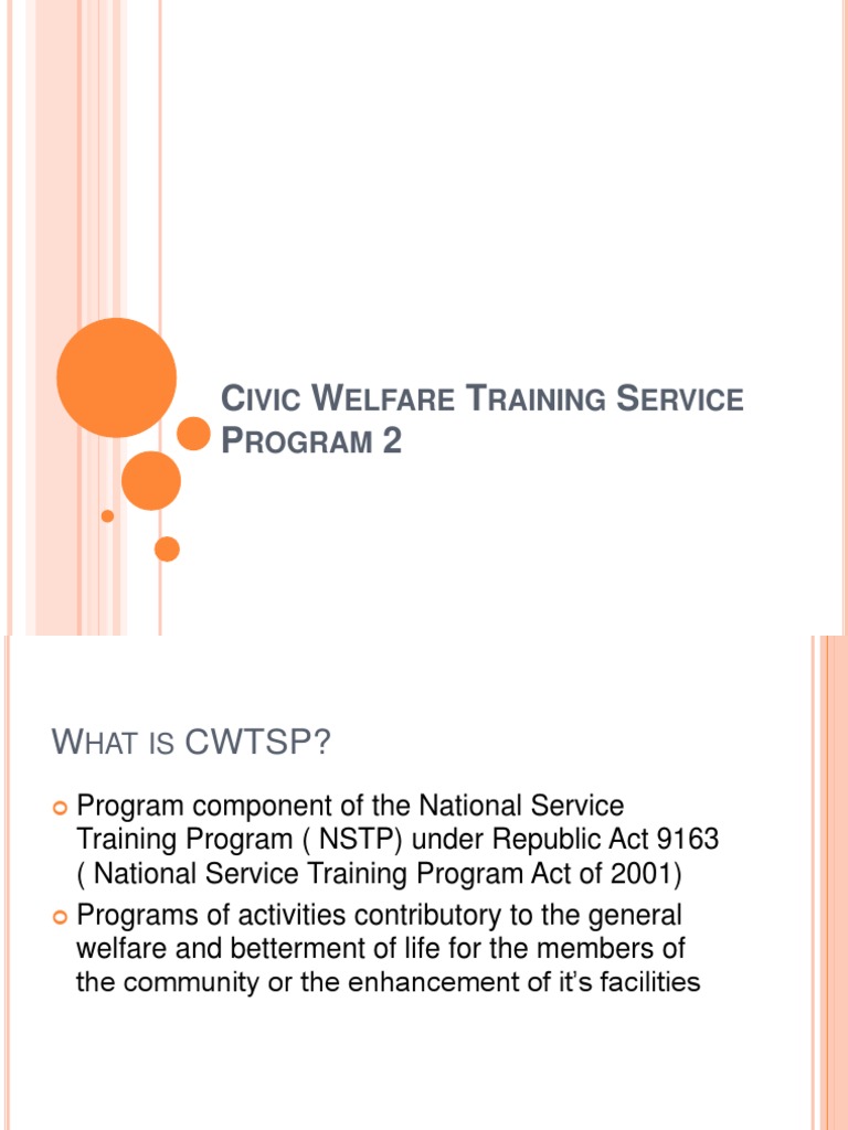 Civic Welfare Training Program Overview | PDF | Millennium Development ...