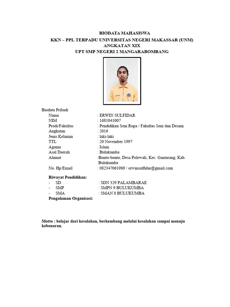 1 Format Biodata KKN | PDF