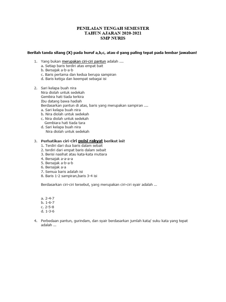 Soal PTS Genap B Indo Nuris | PDF