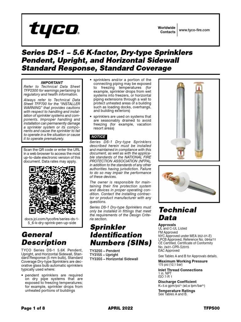 Tyco Tfp500 | PDF | Fire Sprinkler System | Pipe (Fluid Conveyance)