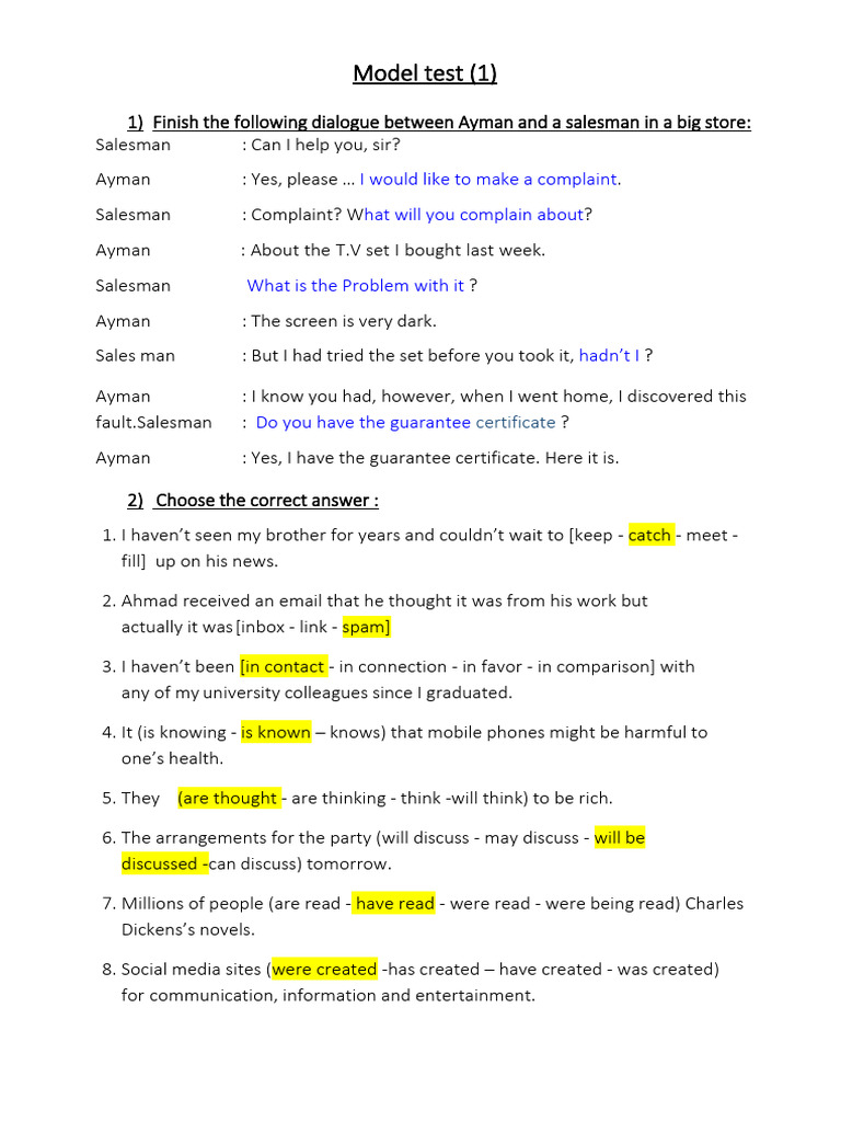 Model Tests 1-10 (Answers) | PDF | American Sign Language | Deafness