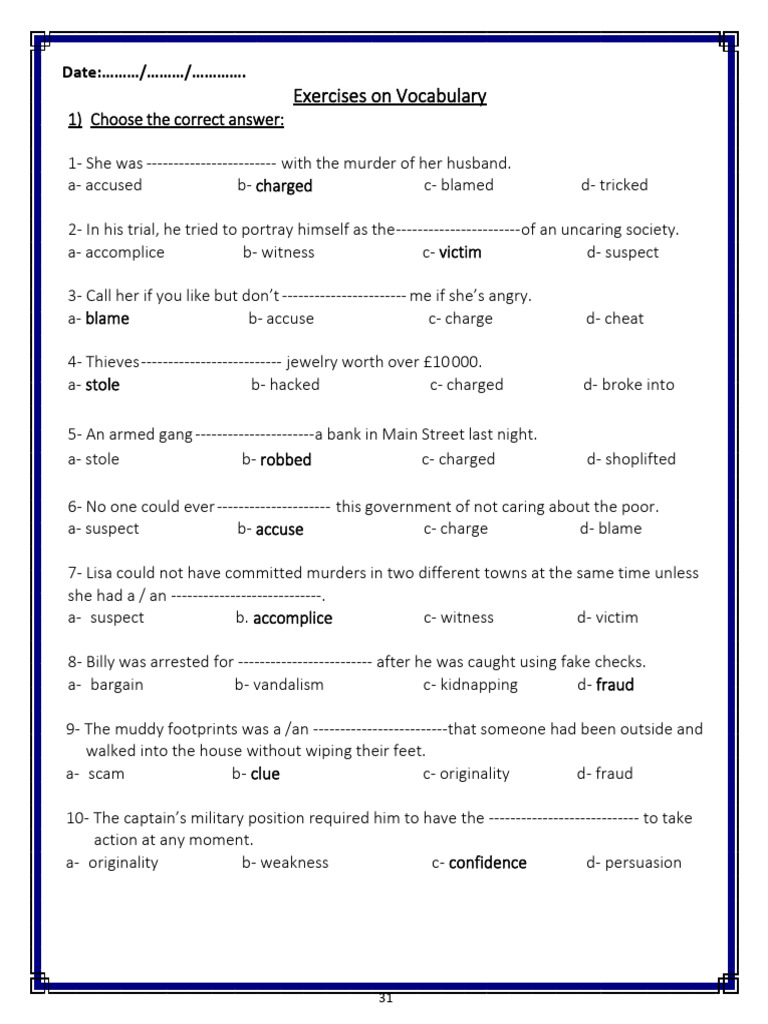 Module 8 Booklet Exercises (Answers) | PDF