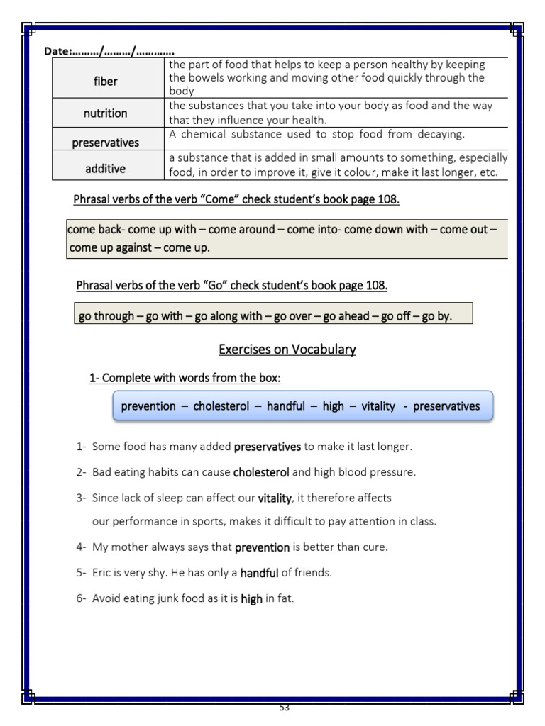 Module 9 Booklet Exercises (Answers) | PDF | Foods