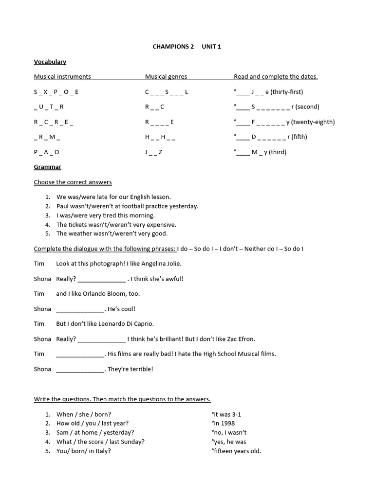 Champions 2 Unit 1 | PDF