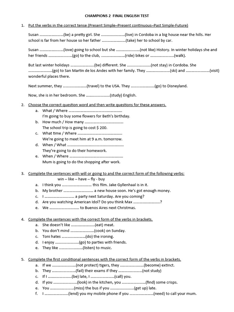 Champions 2 Final English Test | PDF | Linguistics | Grammar