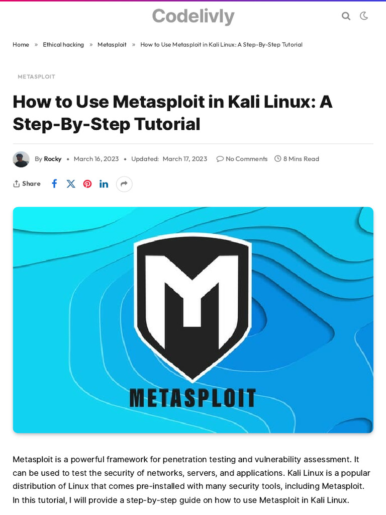 How To Use Metasploit in Kali Linux - A Step-By-Step Tutorial - C | PDF | Software | Computing