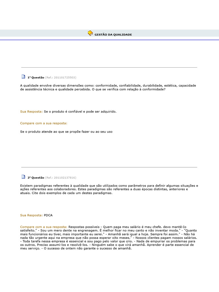 Gestão Da Qualidade - Simulado | PDF | Qualidade (negócios) | Business