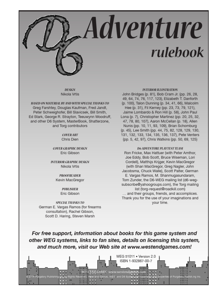 D6 System - Weg51011 - D6 Adventure v2.0 (No Cover) | PDF | Role ...