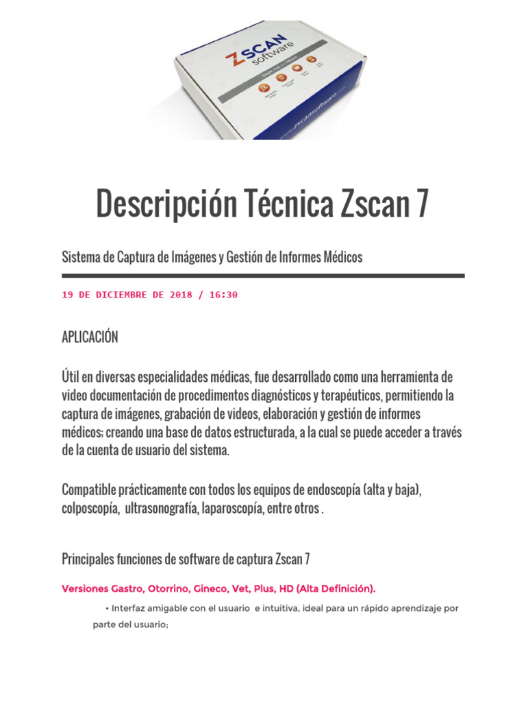 Descripción Técnica - Zscan Sistema de Captura de Imágenes y Gestión de Informes Médicos ...