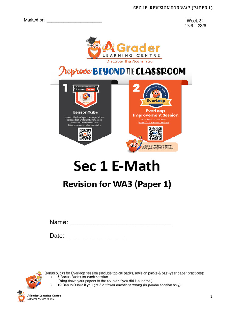 Sec 1E Math WA3 Revision | PDF | Investing | Economies