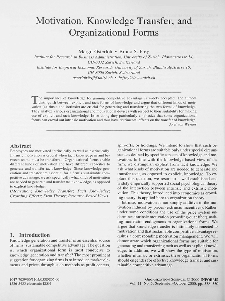 Motivation Knowledge Transfer and Organizational Forms | Download Free ...