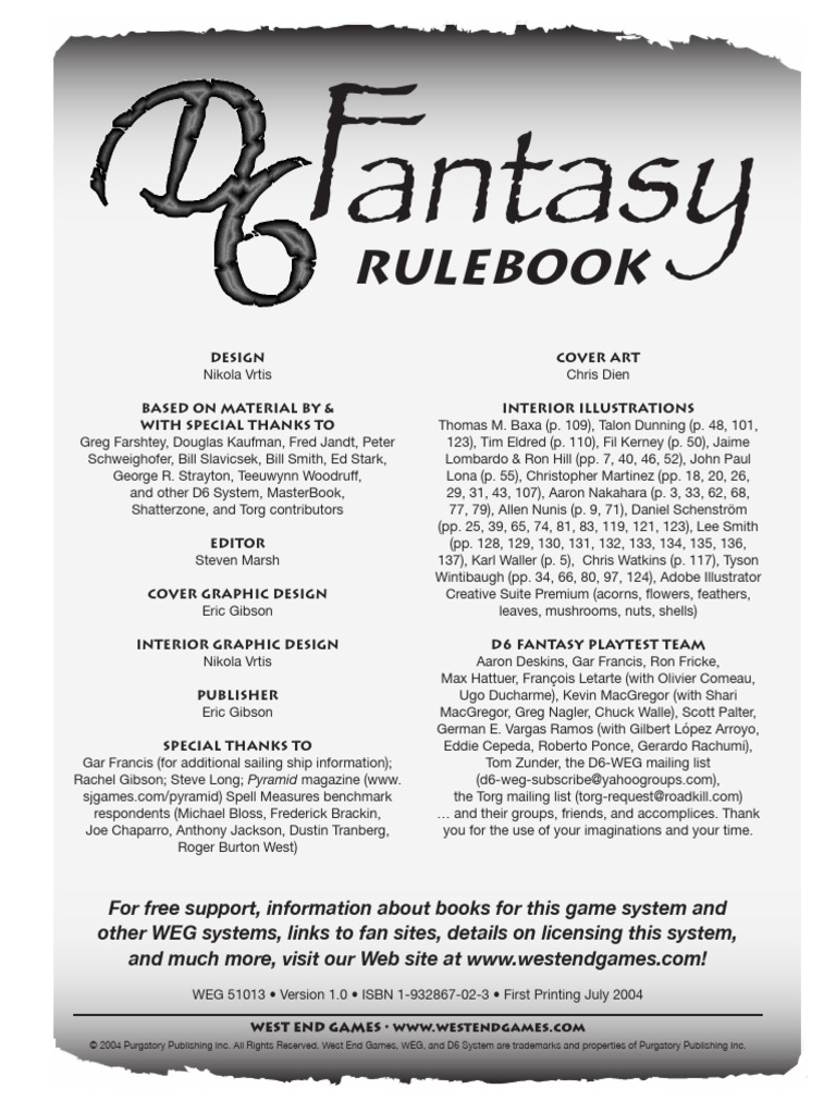 D6 System - weg51013 - D6 Fantasy v1.0 | PDF | Role Playing Games | Dice