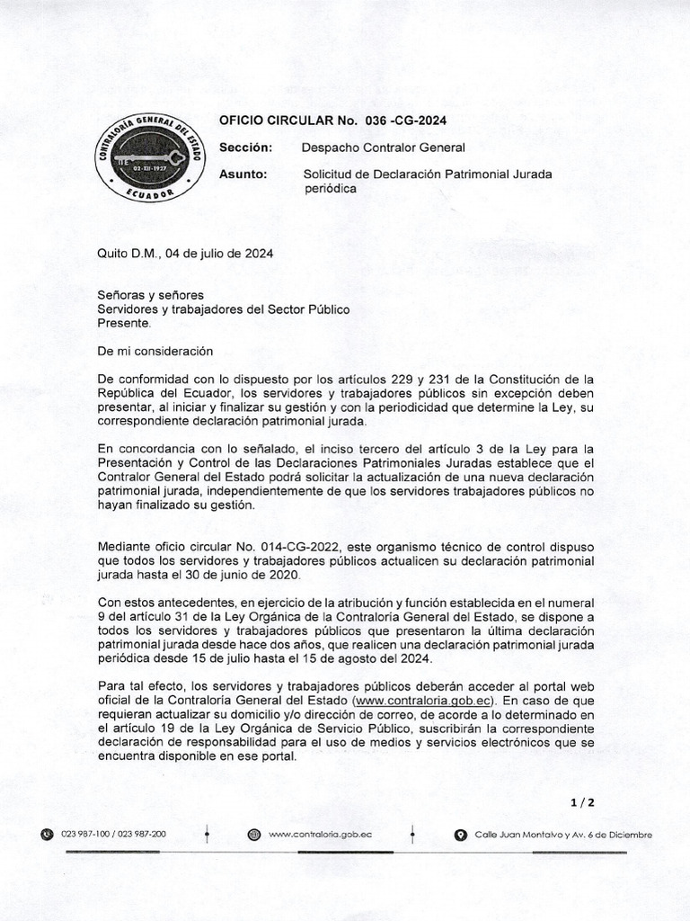 Oficio Circular 036-CG-2024 | PDF