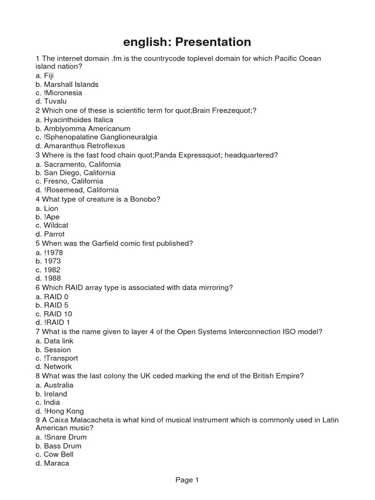 Trivia Quiz for Knowledge Buffs | PDF