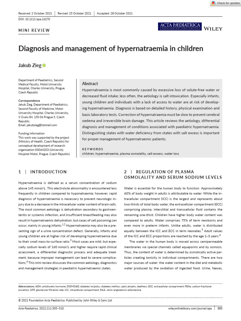 Management of Hypernatraemia | PDF | Dehydration | Clinical Medicine