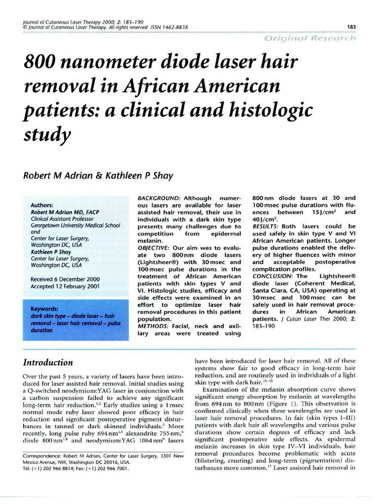 800 Nanometer Diode Laser Hair Removal in African American Patients A ...