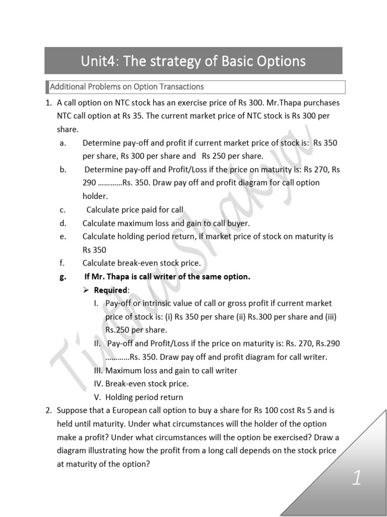 Unit 4 Additional Problems | PDF | Option (Finance) | Put Option