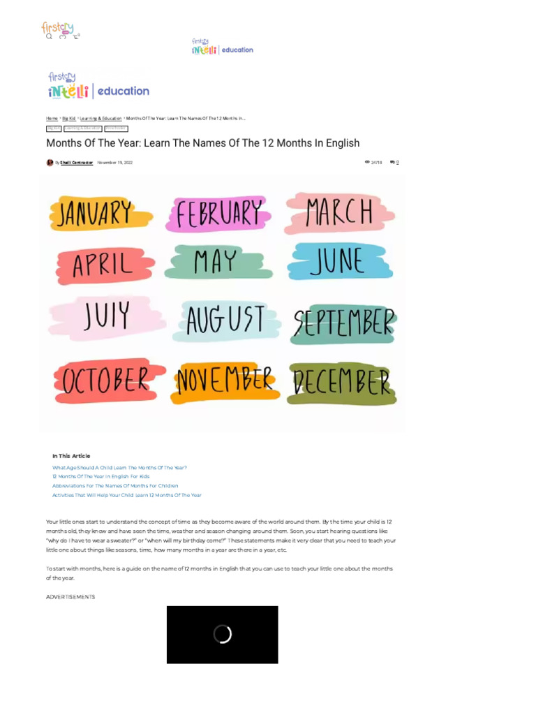 Months of The Year - Learn The Names of The 12 Months in English | PDF