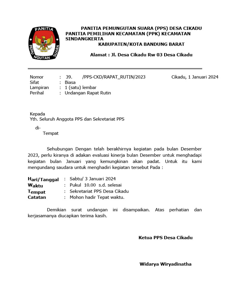 Draft Undangan Rapat Rutin 1 | PDF