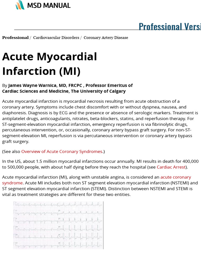 Acute Myocardial Infarction (MI) - Cardiovascular Disorders - MSD ...