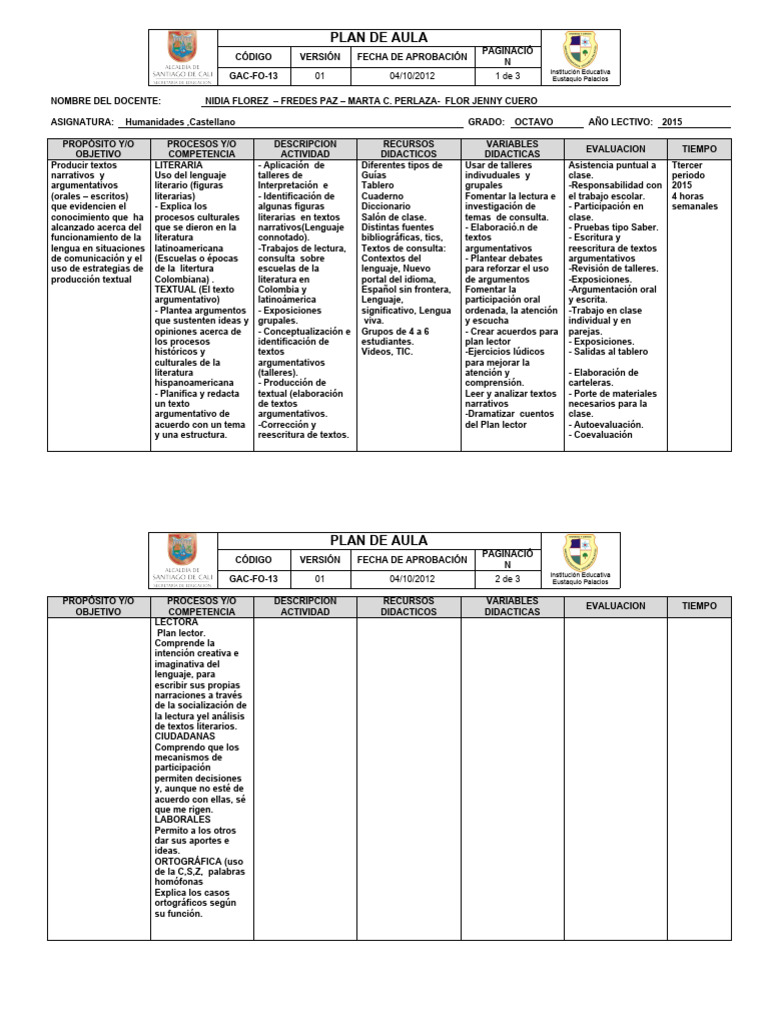 Plan Aula Castellano - 8 - P3 2014 | PDF | Estudios de idiomas extranjeros