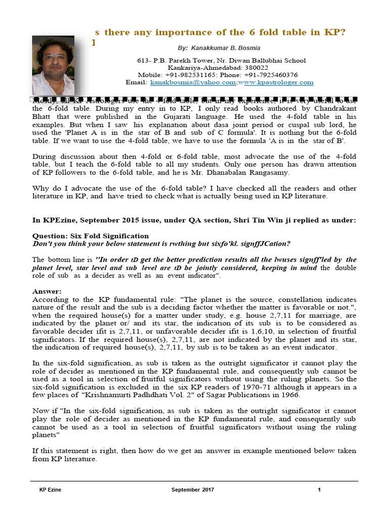 6 Fold Table in KP | PDF | Planets In Astrology | Planets