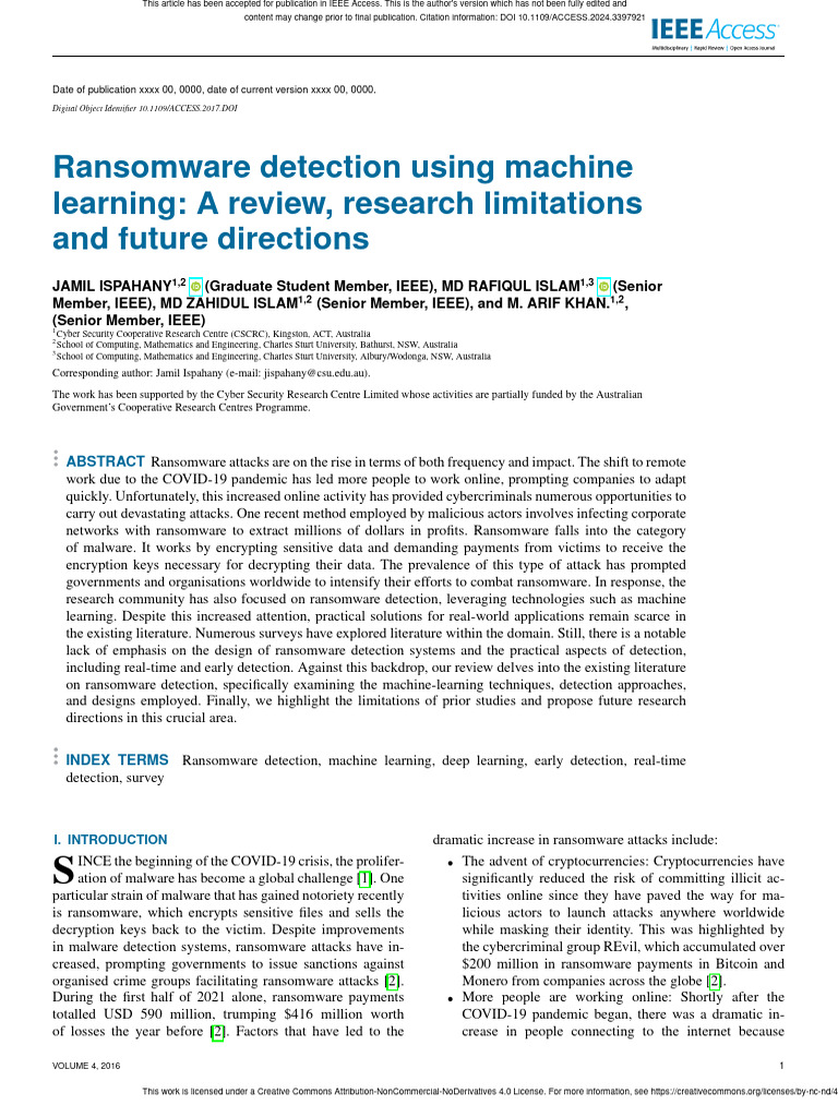 Ransomware Detection Using Machine Learning A Revi Pdf Ransomware Malware
