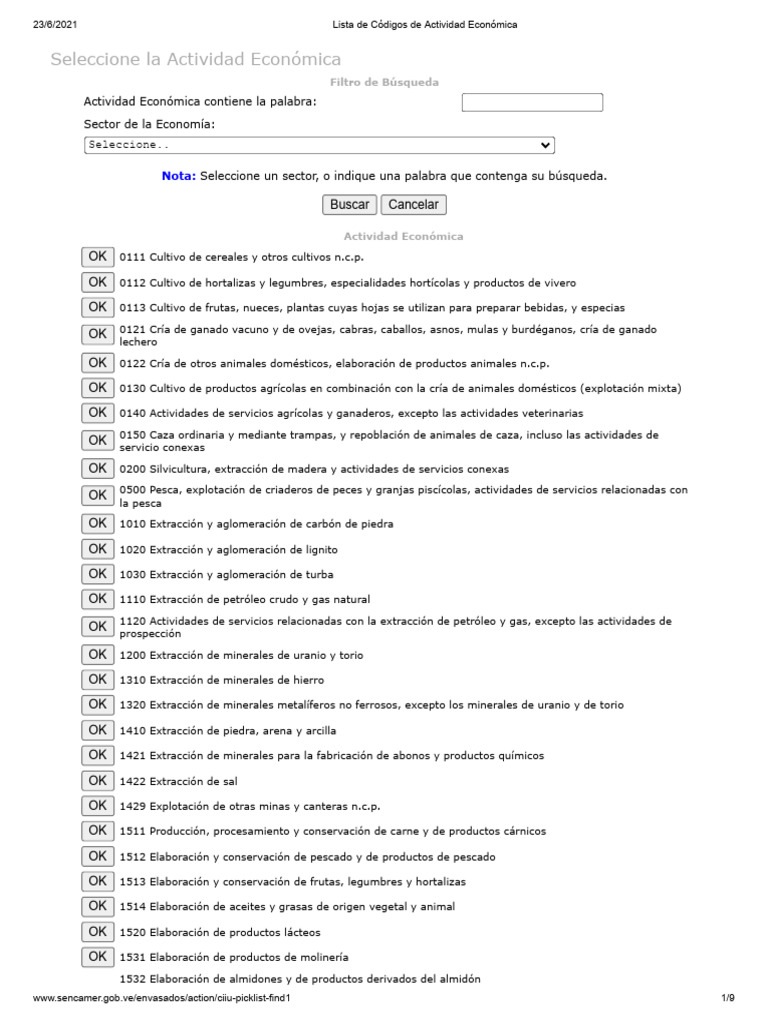 Lista de Códigos de Actividad Económica CIIU SENCAMER | PDF | Transporte | Minería