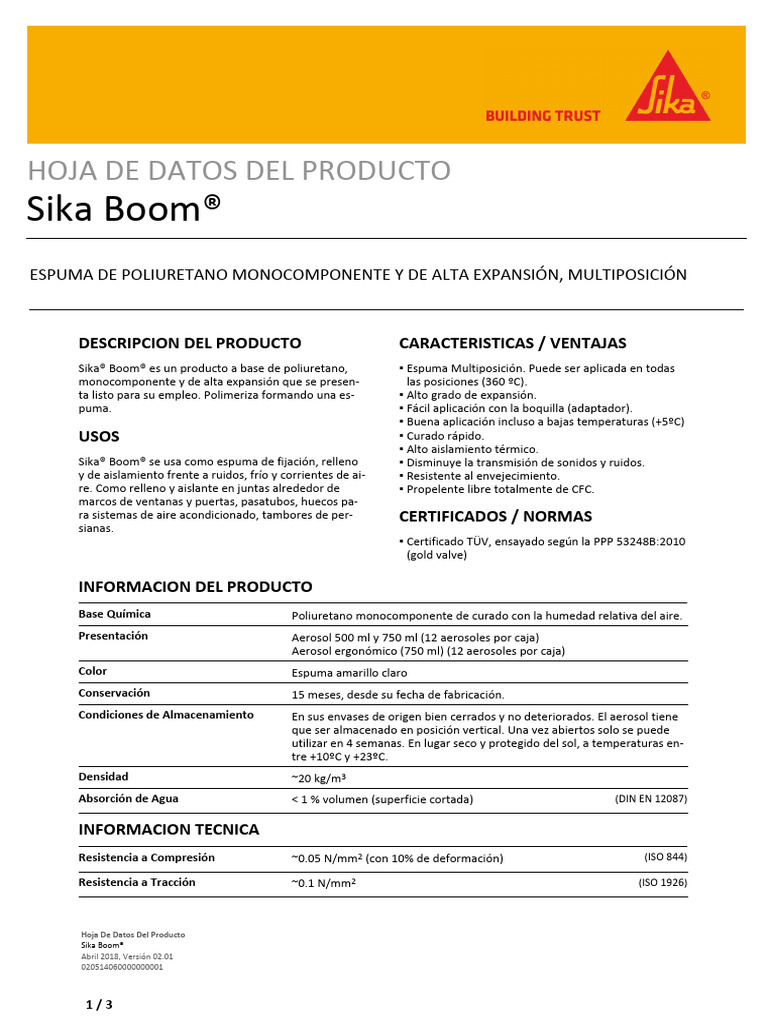 SIKA BOOM (Espuma de Poliuretano Expand) | PDF | Poliuretano | Espuma