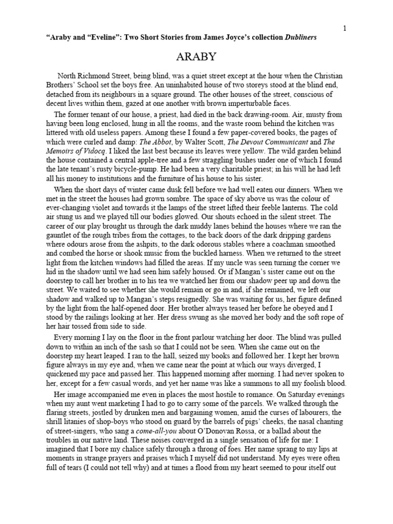 Araby and Eveline: Joyce's Dubliners Insights | PDF | Poetry