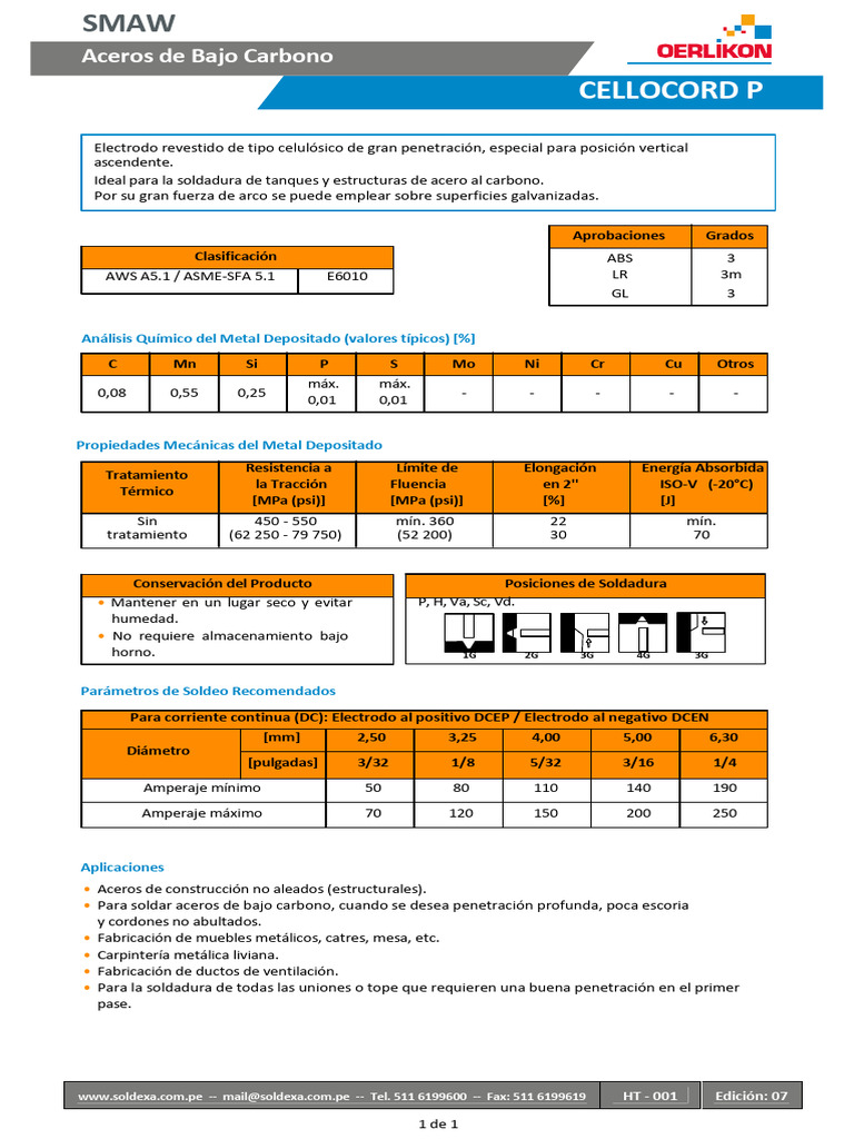 Electrodo Aws E6010 de 532" | PDF | Soldadura | Construcción