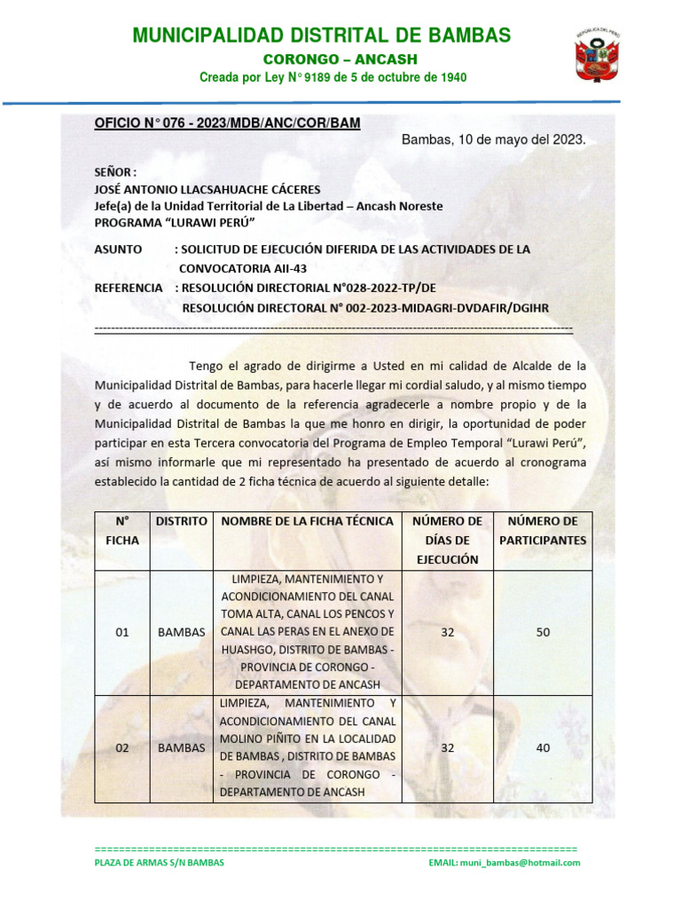 Oficio N°0076-2023-Mdb | PDF | Regulación | Economias