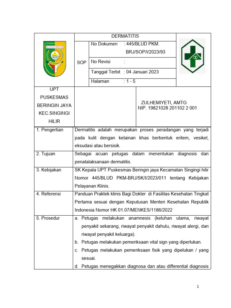 SOP Penanganan Dermatitis | PDF