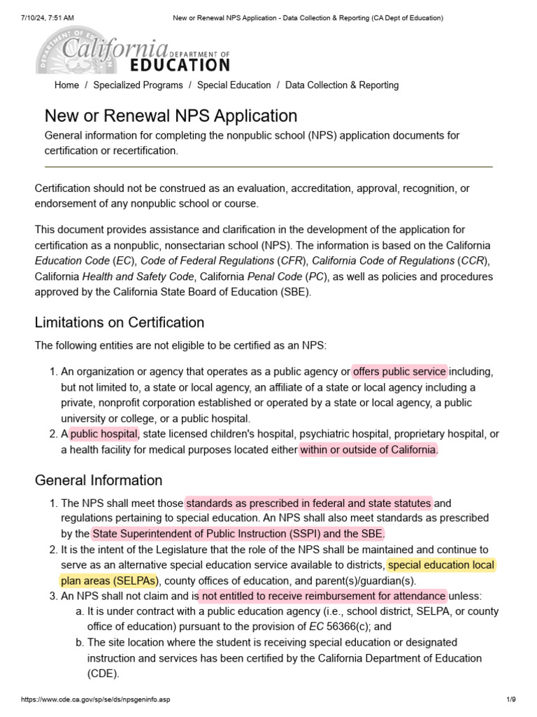New or Renewal NPS Application - Data Collection & Reporting (CA Dept ...