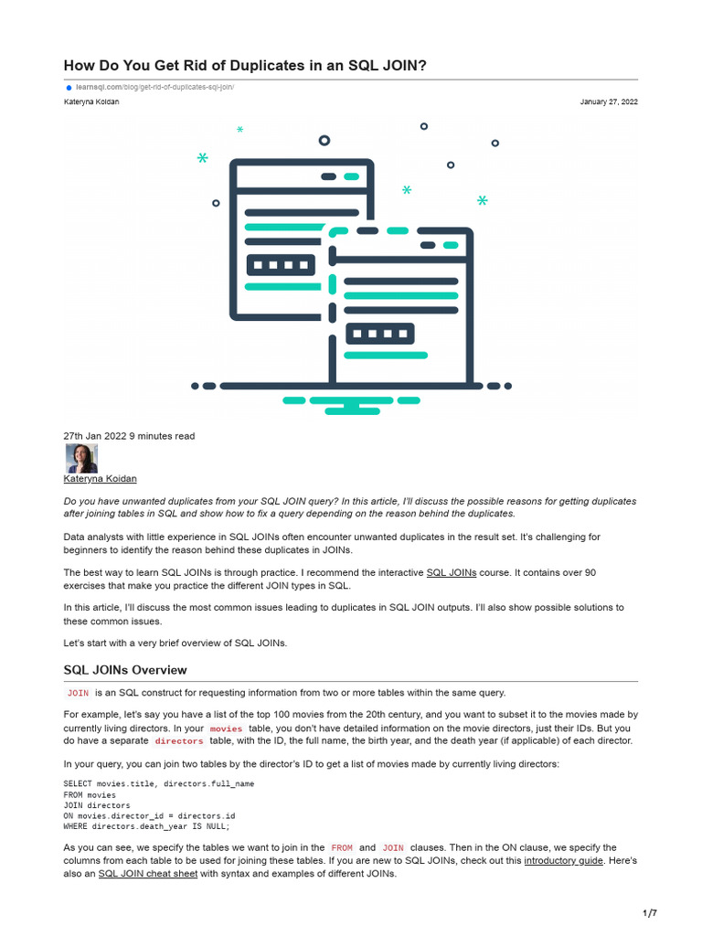 How Do You Get Rid of Duplicates in An SQL JOIN | PDF | Sql | Databases