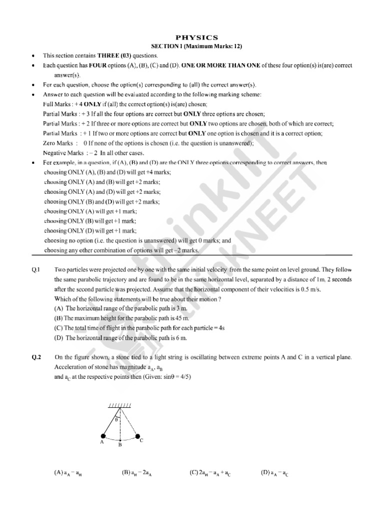JEE Advanced 2024-11th Part Test-1 (Paper-1) - P | PDF