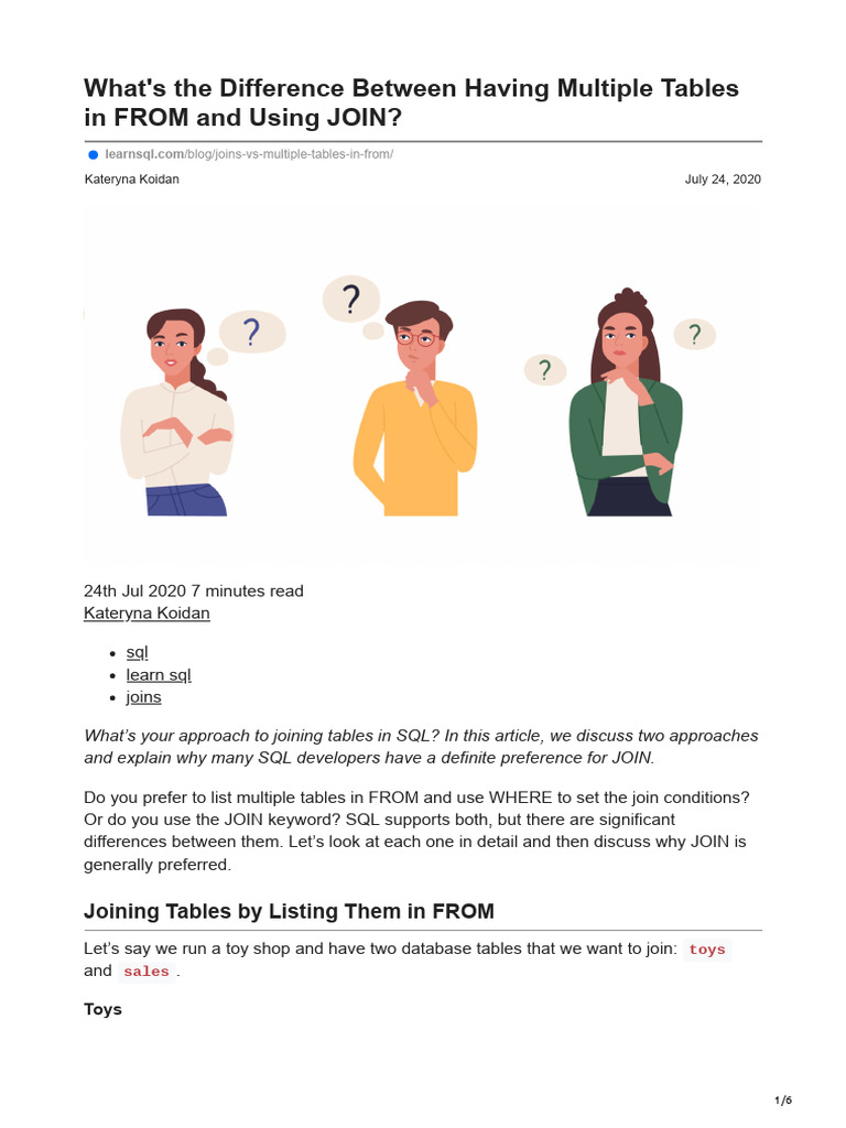 Whats The Difference Between Having Multiple Tables in FROM and Using ...