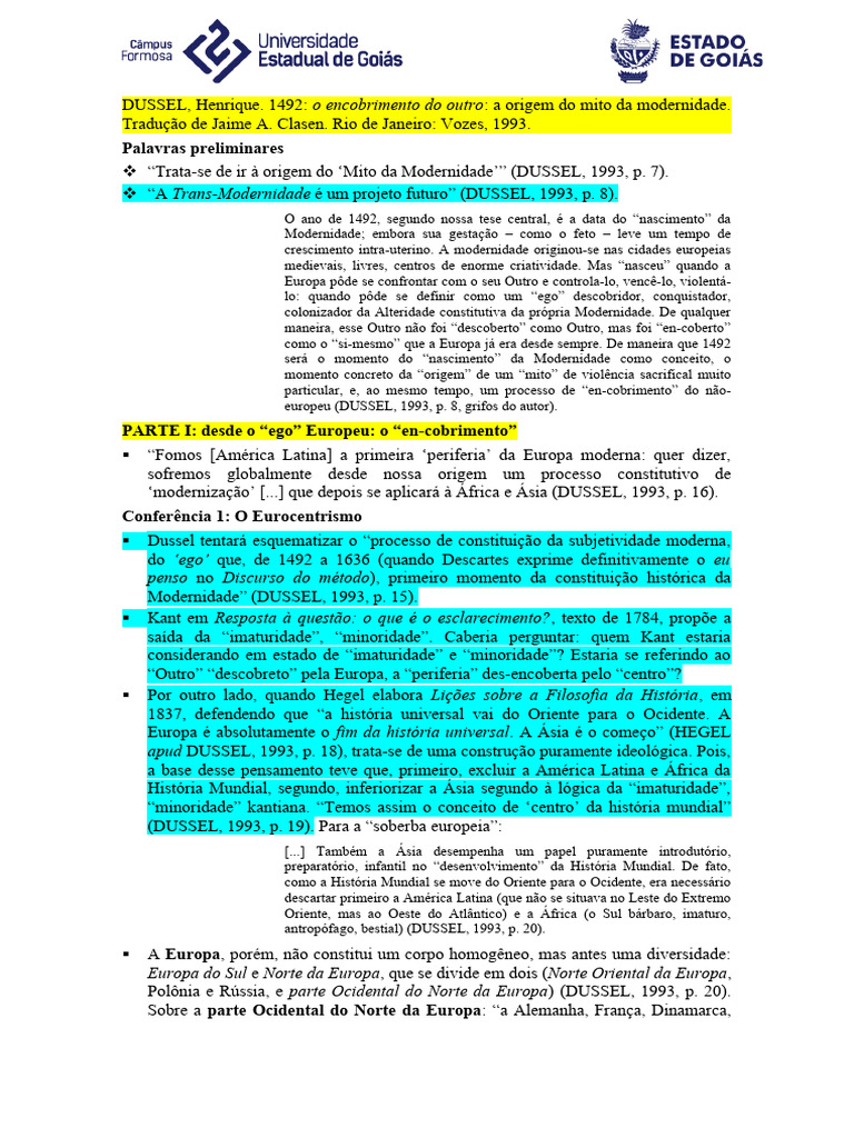 1492: O Mito da Modernidade e o Outro | PDF | Europa | Immanuel Kant