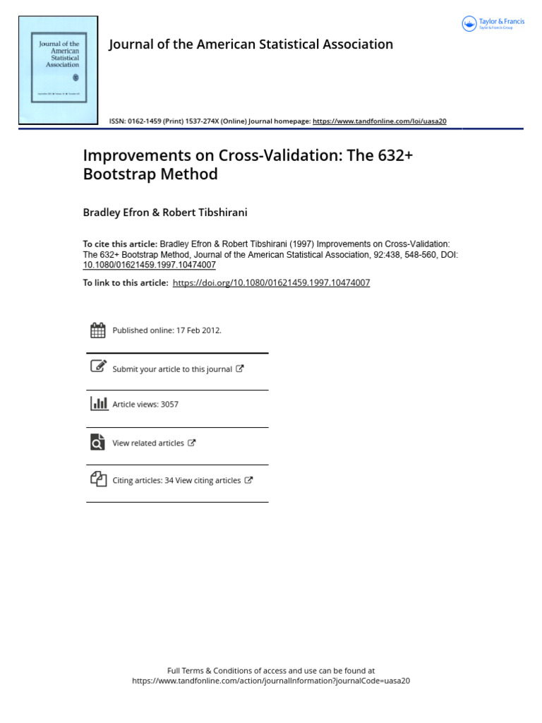 Improvements On Cross Validation The 632 Bootstrap Method Pdf Cross