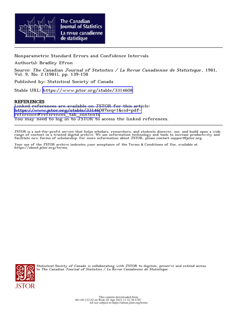 Nonparametric Standard Errors and Confidence Intervals | PDF ... Nonparametric Standard Errors and Confidence Intervals | PDF ...