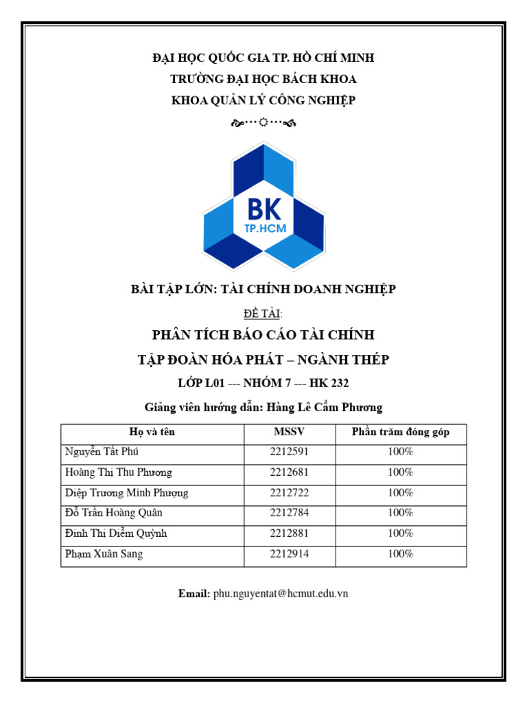BTL Tài Chính Doanh Nghiệp - Nhóm 7 - L01 | PDF