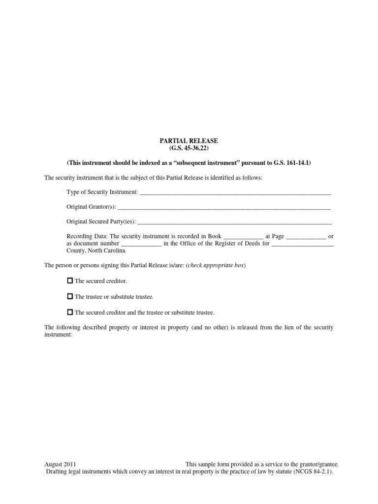 Deed of Trust Partial Release | PDF | Deed | Notary Public